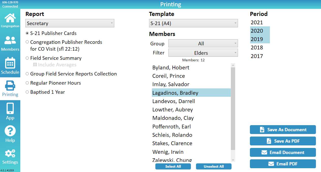 NW Scheduler | How to Print Publisher Record Cards (S-21)