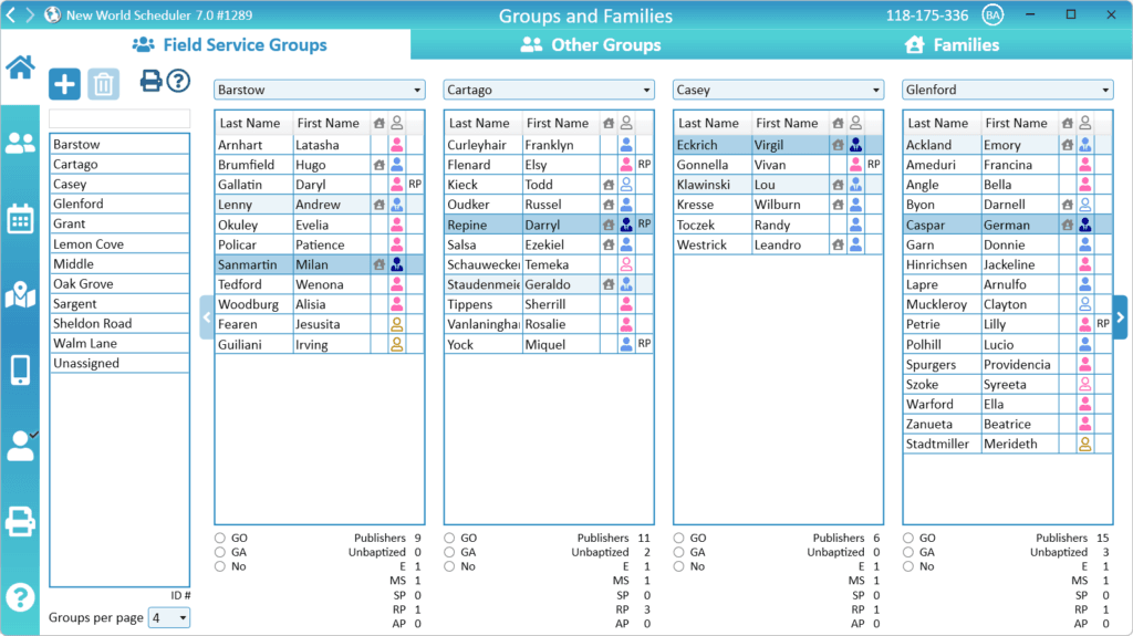 NW Scheduler | Groups and Families