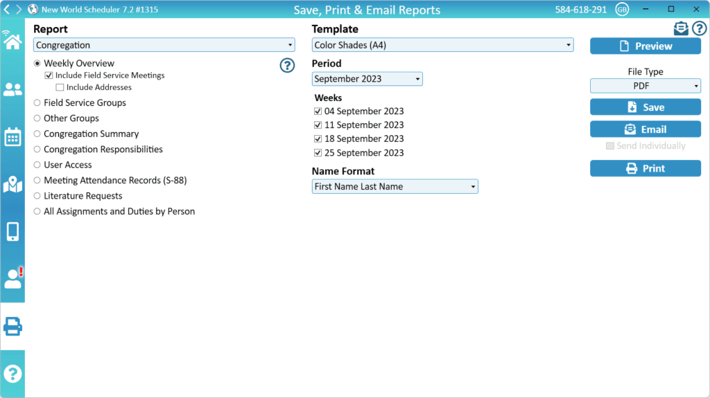 NW Scheduler | Preview, Save, Print or Email Reports
